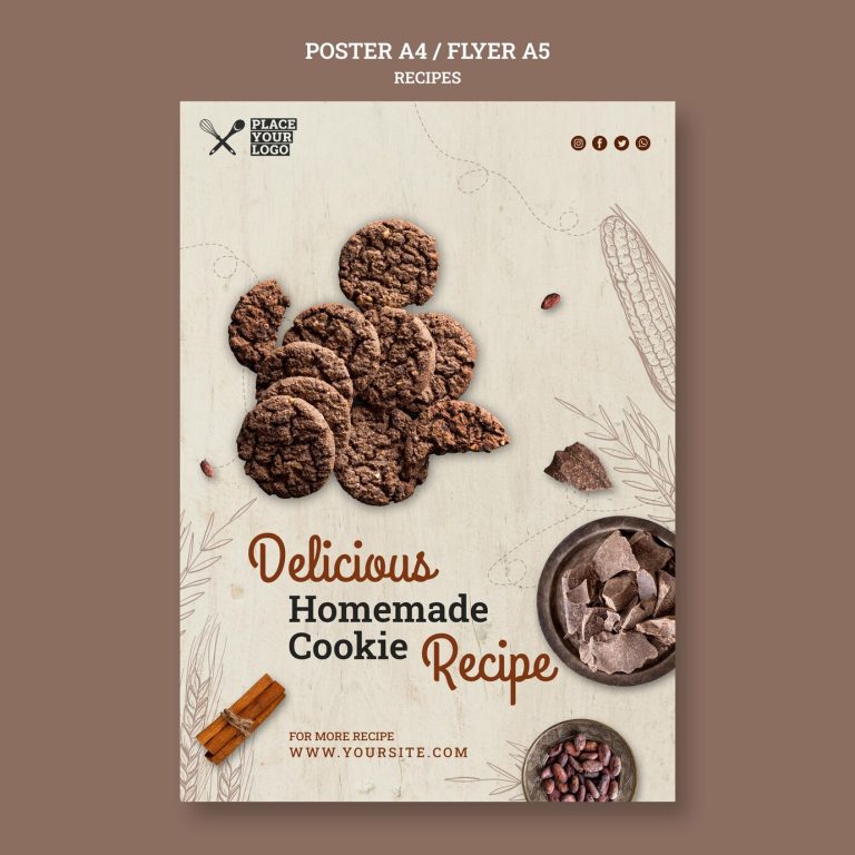 Delicious homemade cookie recipe poster template Free Psd