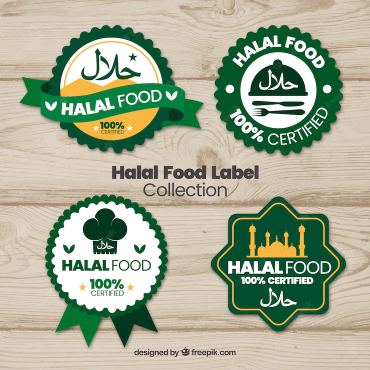 Halal food label collection with flat design Free Vector