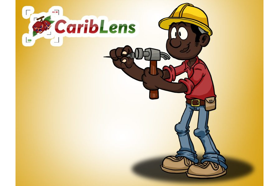 Black African cartoon carpenter with hammer and nail - Cariblens